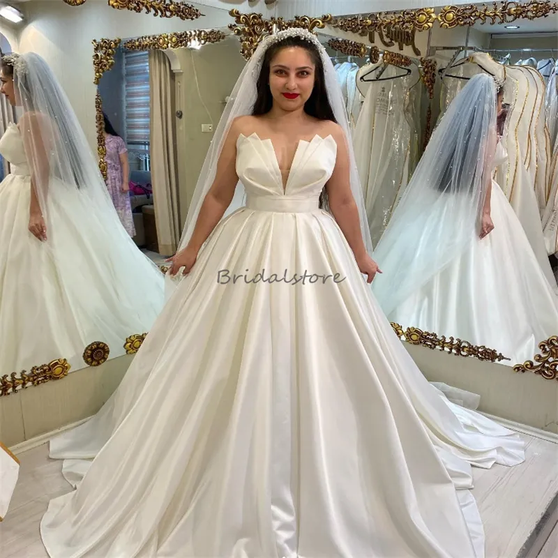 Country Wedding Dresses Plus Size: Soft Satin A Line Floor Length ...