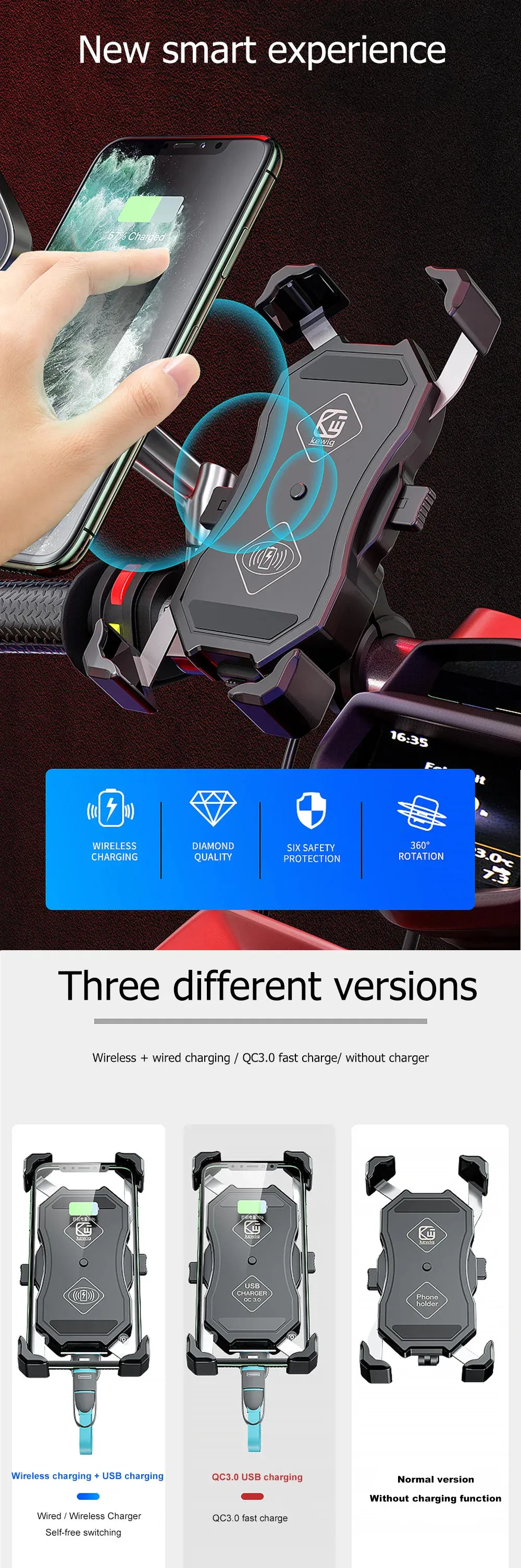 DHgate.com:Upgraded Motorcycle Phone Holder with 15W Wireless Charger ...