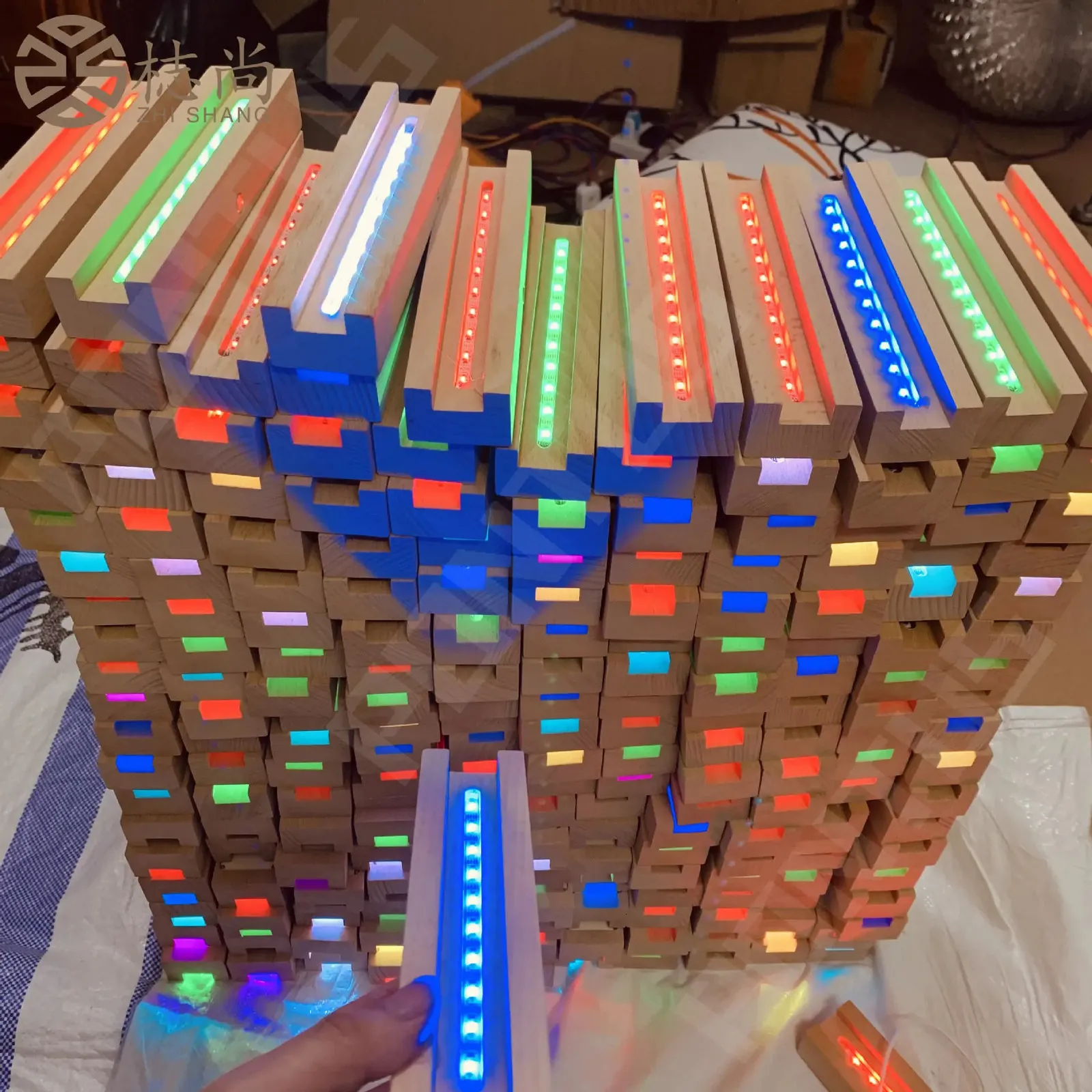 Luminescent Periodic Table Display Rack - Wooden Base with Colorful LED ...