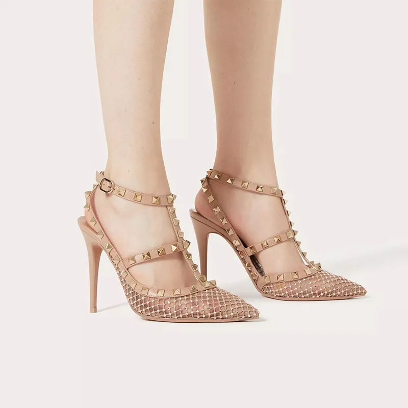 Mesh Stiletto Sandals With Rhinestone Crystals Designer Pointed Toes ...