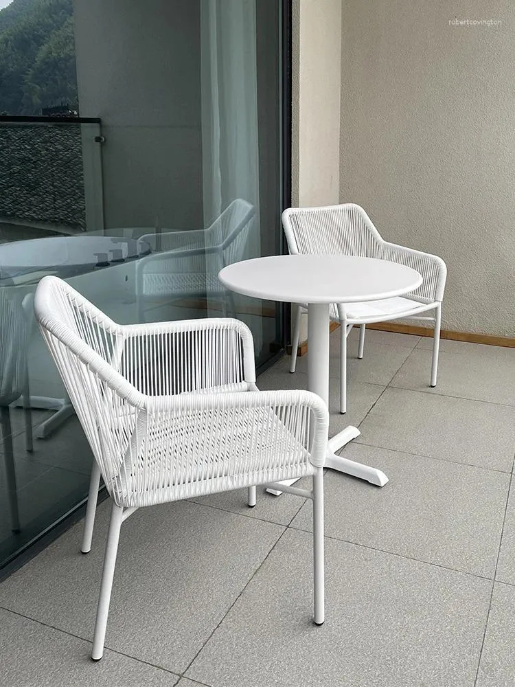 White Rattan Courtyard Balcony & Outdoor Table Set Comfortable, Durable ...