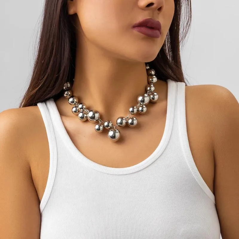 Exaggerated Chunky Metal Ball Beads Choker Necklace for Women Creative Tassel Collar Statement Jewelry