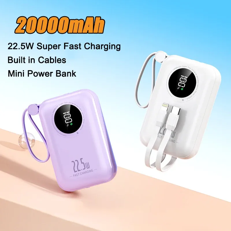 20000mAh Portable Power Bank With Built In Cable 22.5W Fast Charging ...