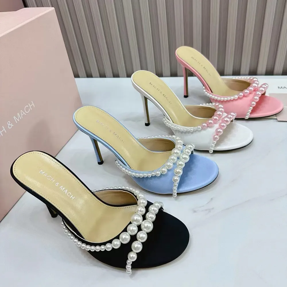 Mach&Mach Women's Pearl Chain High Heeled Mules... From ...