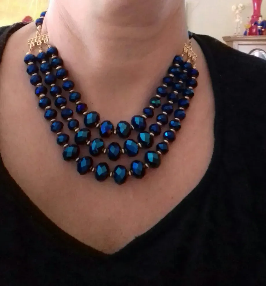 3 Rows Multi Layer Glass Beads Bridal Necklace Earrings Jewelry Set for ...