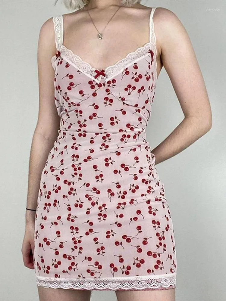DHgate.com:Sweet Y2k Cherry Lace Patchwork Summer Dress:Apparel