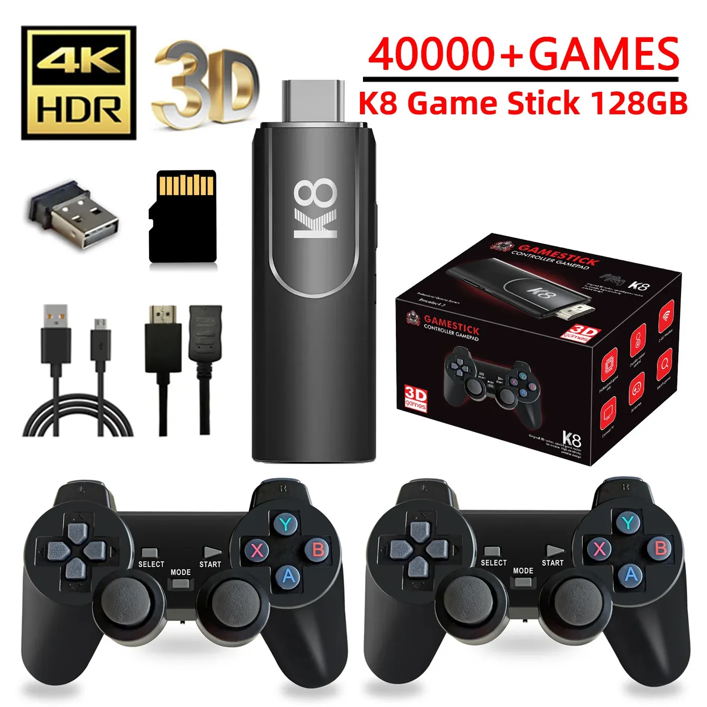 4K HD Retro Game Stick Console: 64G, 10000+ Games, Dual Wireless ...