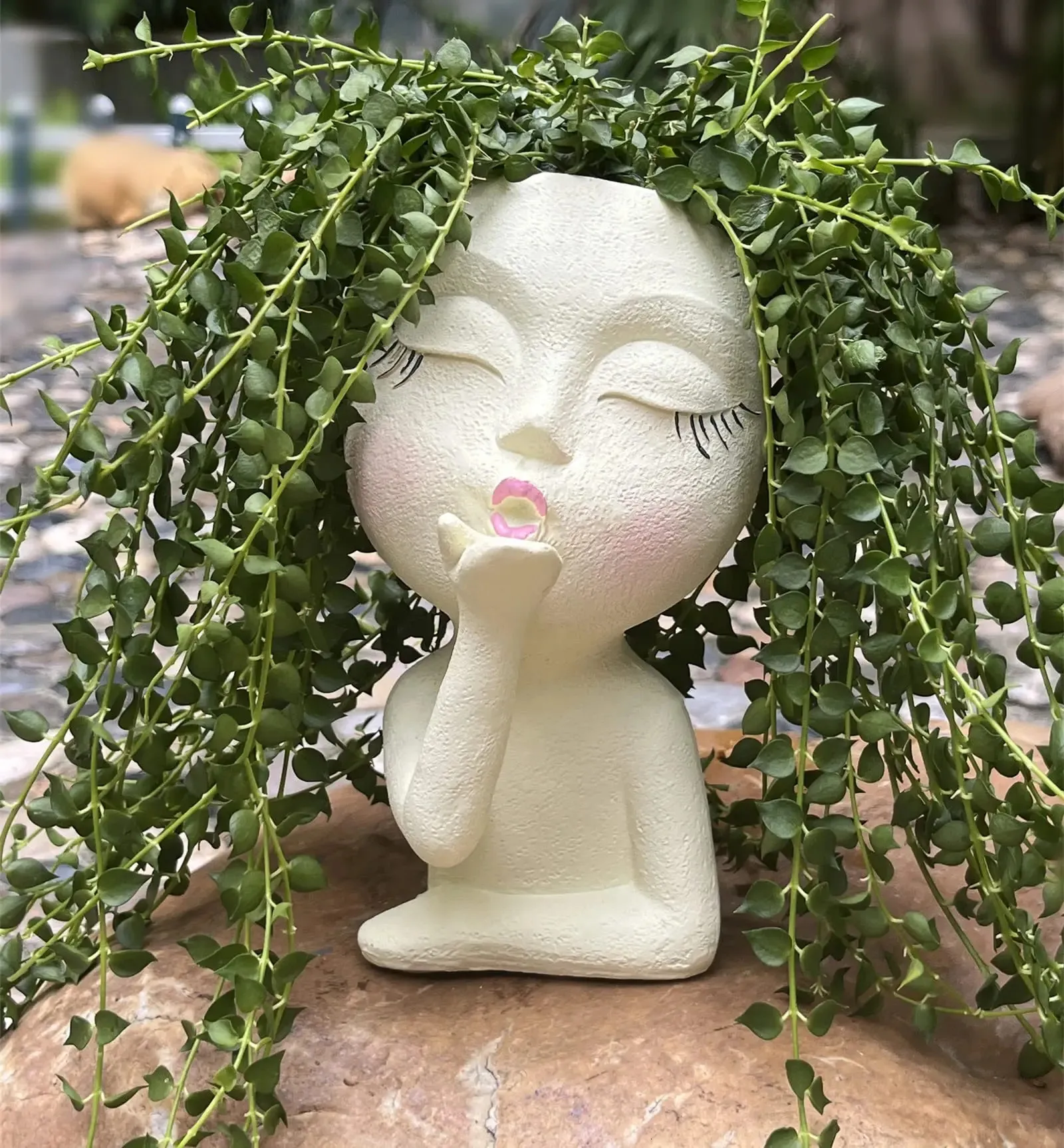 Girl Face Flower Pot - Cute Head Planter for Succulents, Creative Home ...