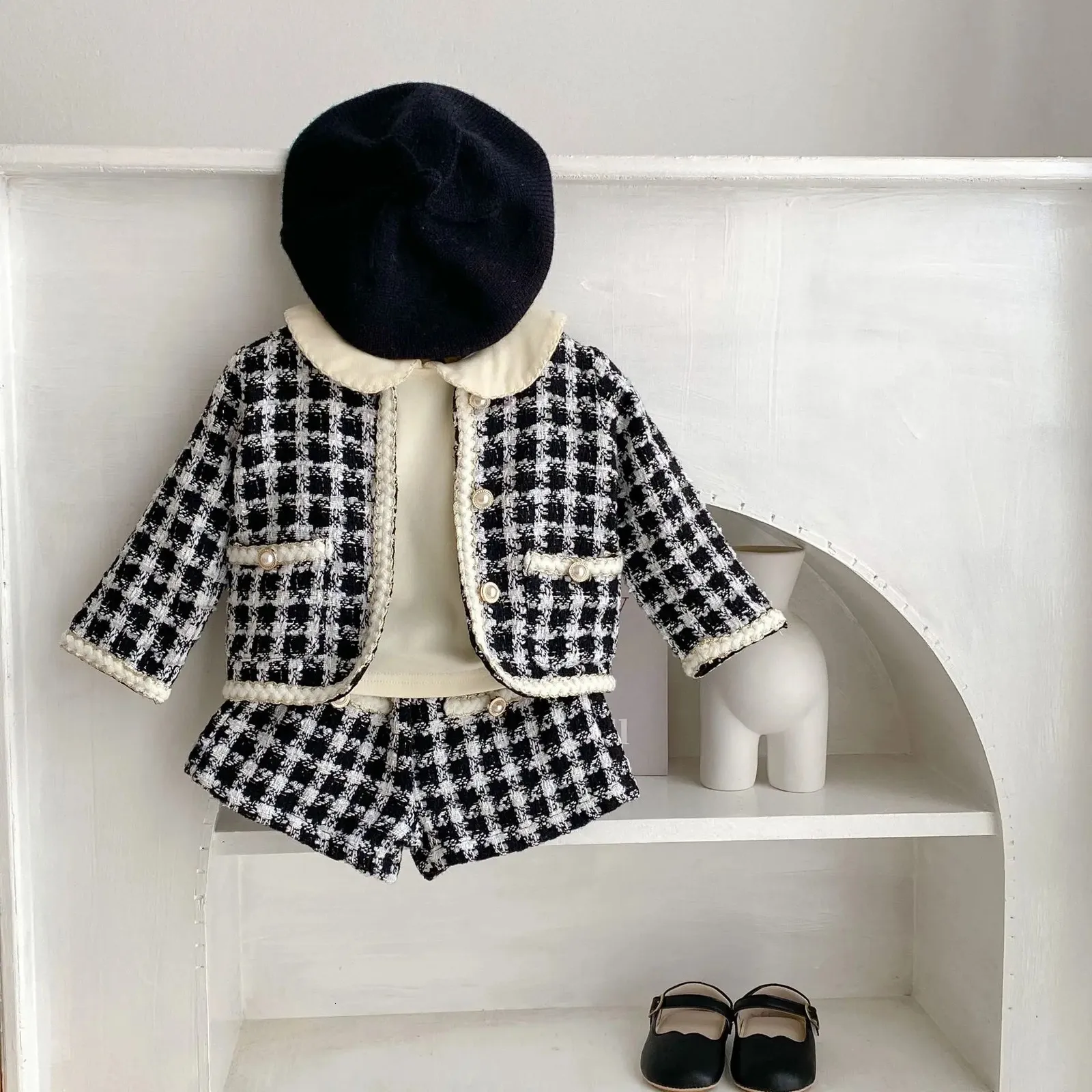 Luxury Baby Clothes: Elegant Tweed Plaid Girls' Two Piece Set Short ...