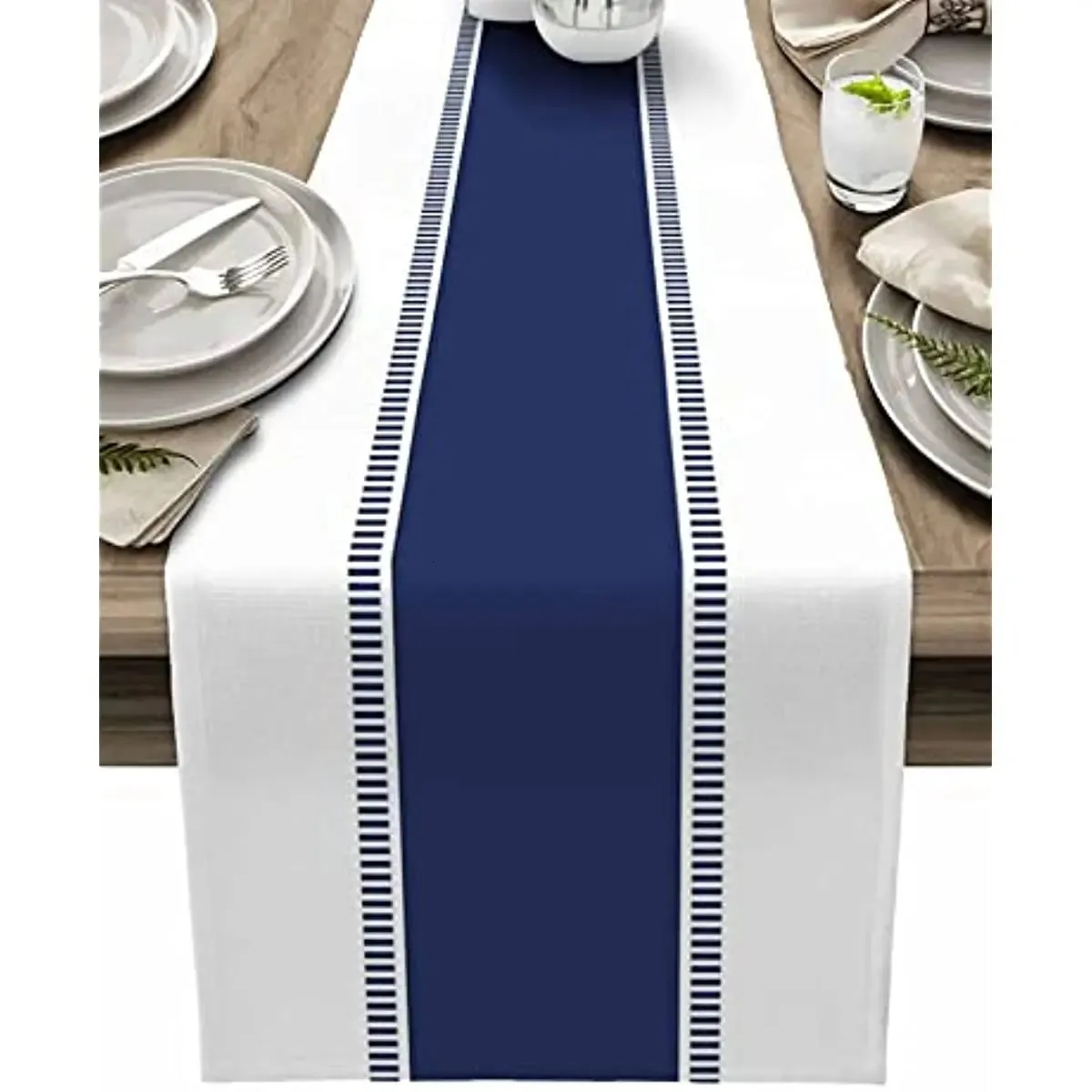 DHgate.com:Navy Blue Striped Linen Table Runners, Washable Farmhouse ...