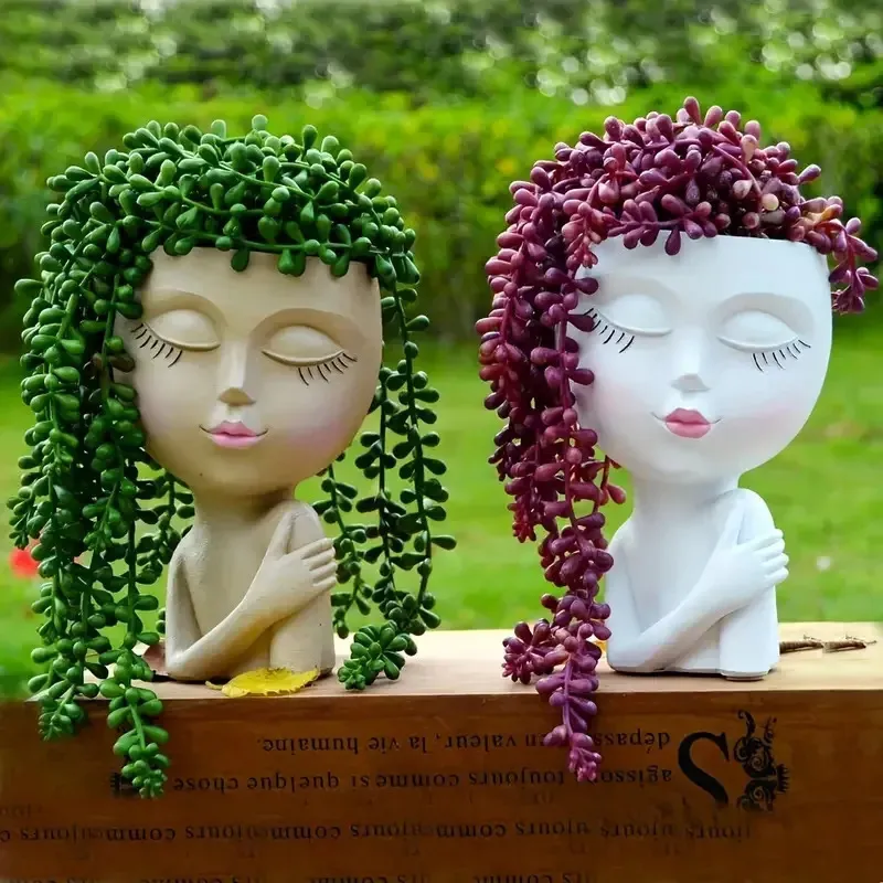 Girl Face Planter Pot - Cute Resin Head Flower Pot, Unique Succulent ...