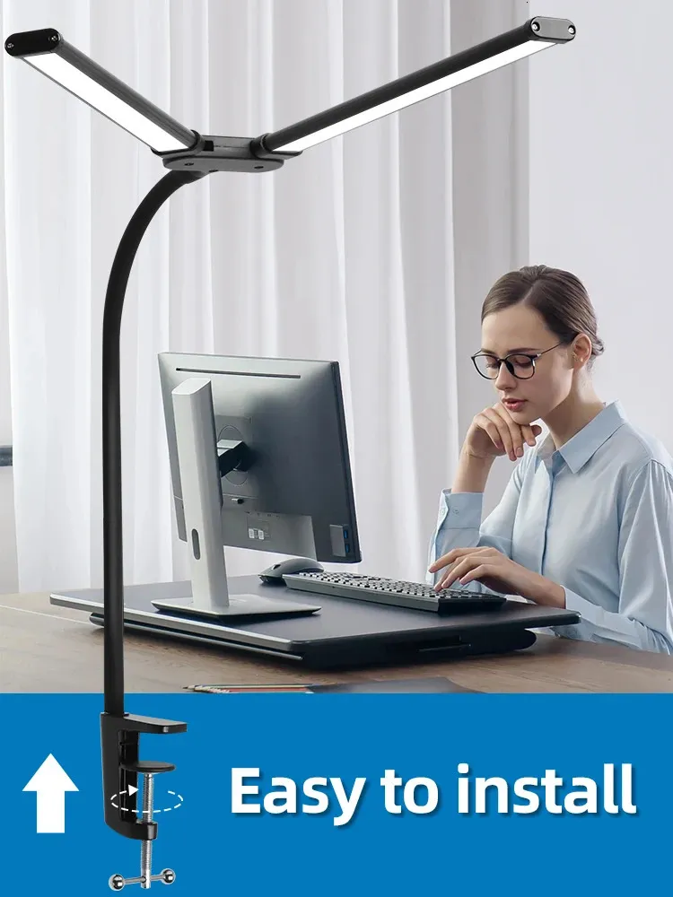 Double Head Dimmable LED Desk Lamp - Stepless Dimming, Eye Protection ...