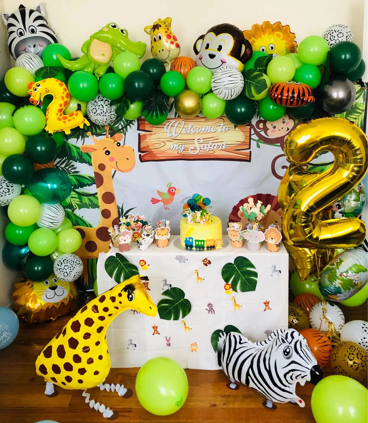 Jungle Safari Balloon Garland Set: Animal & Palm Leaves For Birthday ...