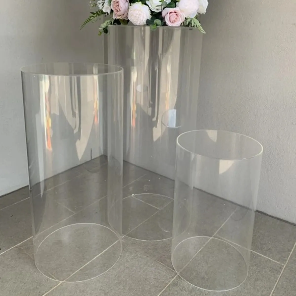 Acrylic Cylinder Pedestal Stand Round Pillars 60cm Tall 12cm Diameter ...