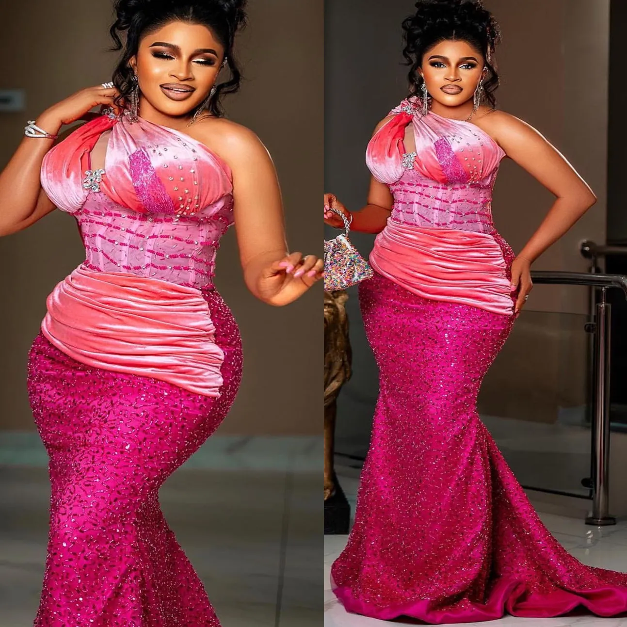 Mermaid Pink Sparkly Prom Dress With Crystals And Beading Perfect For ...
