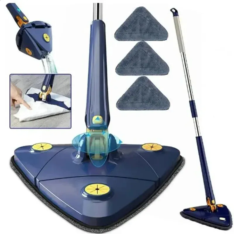 Squeeze Mop: 360° Rotating Triangular Cleaning Mop With Self Squeezing Action, Ultrafine Fiber ...