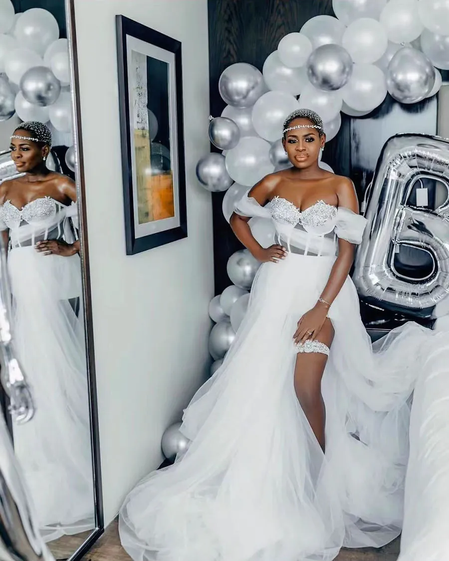 DHgate.com:Dramatic Sequin Tulle Bridal Robes Wedding Dress withOff-the ...