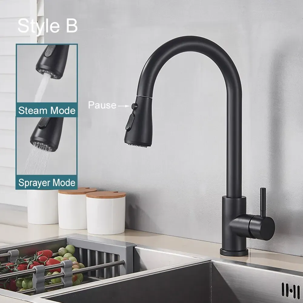 DHgate.com:Matte Black Kitchen Faucet with Pull Out Sprayer, 2 Modes Nozzle Hot and Cold Water ...