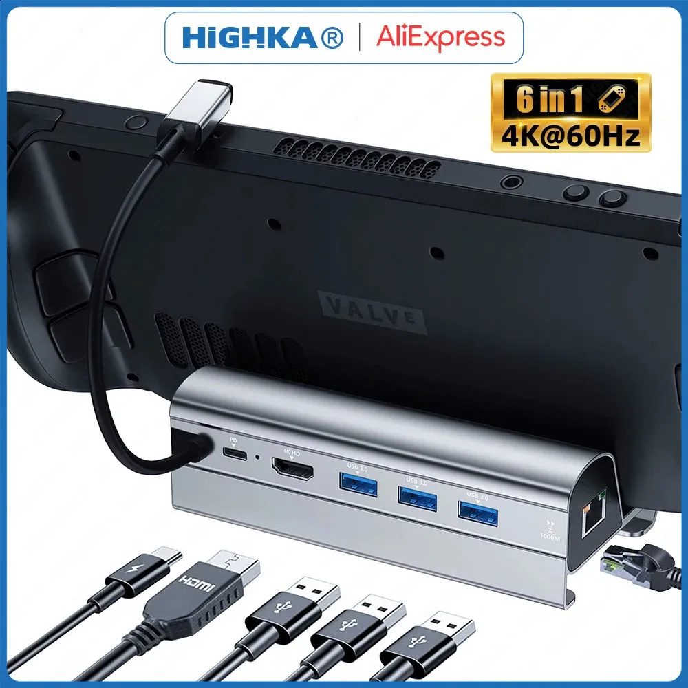 Steam Deck Docking Station: 6 In 1 Hub With 4K60Hz, Gigabit Ethernet ...