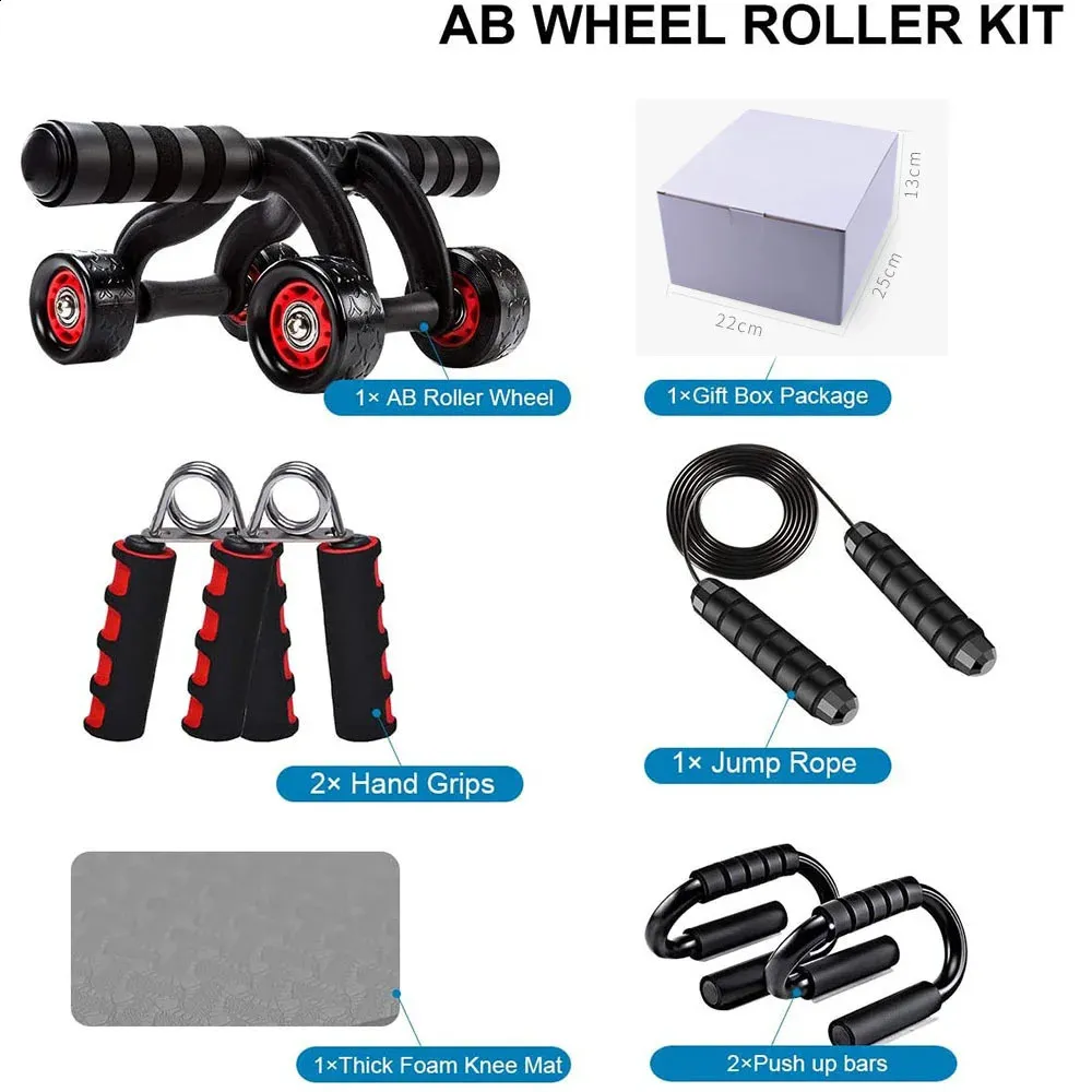 7 In 1 Wheel Kit With Knee Mat, Jump Rope, Push Up Bar, Gripper Gym ...