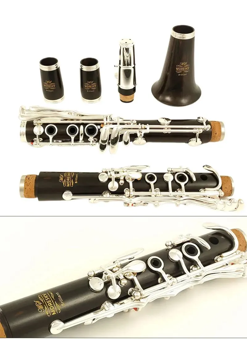 MORESKY Grenadilla Wood Professional Clarinet Bb with Silver-Plated ...