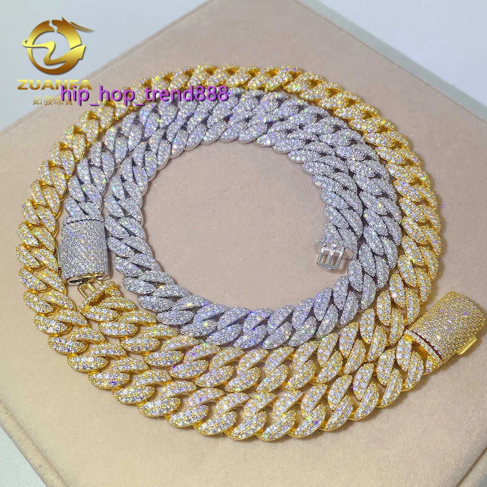 12mm Double Row Full Set Mossan Stone S925 Silver Mossan Diamond CUBAN ...