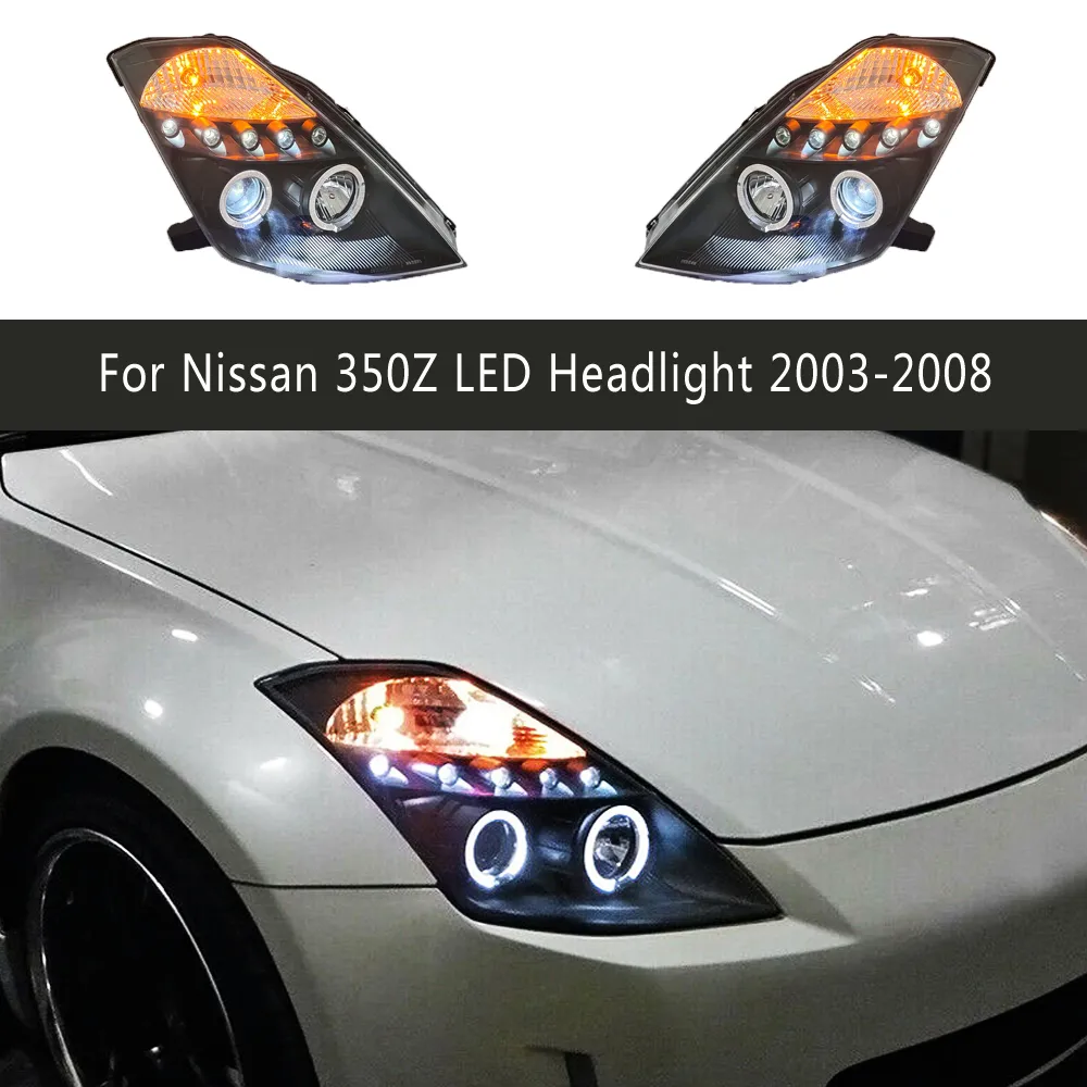 Nissan 350Z LED Headlights Dynamic Streamer Turn Signal DRL Daytime Running Lights Assembly Clear Lens Projector Headlamps 2003 2008