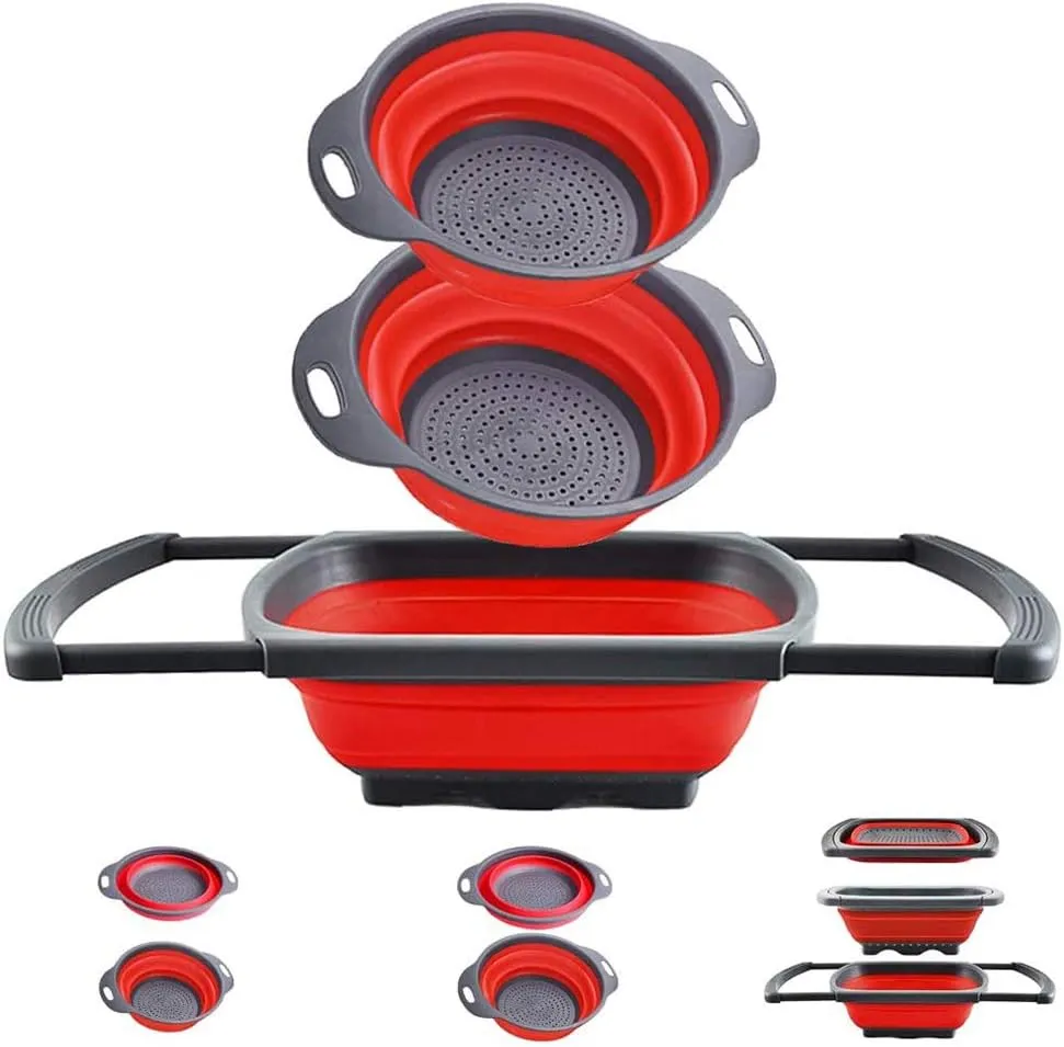 11-Piece Collapsible Colander Set - Folding Kitchen Strainers with ...