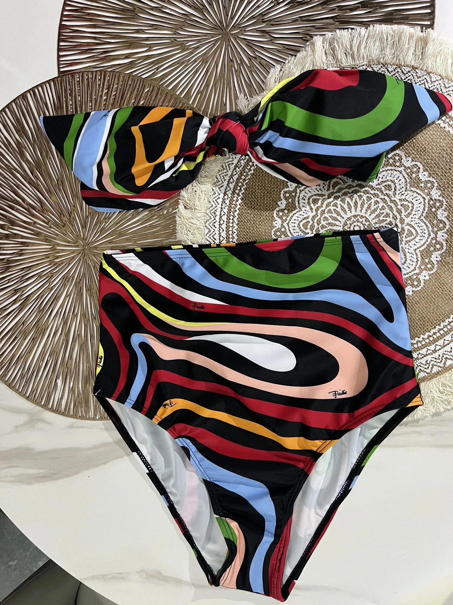 DHgate.com:Geometric Striped High-Waisted Push-Up Plus-Size Bikini ...