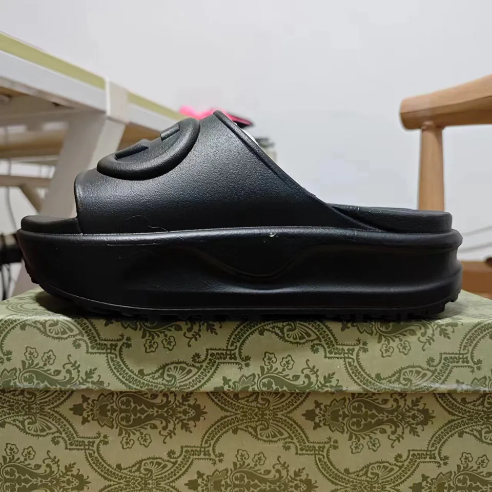 Luxury Designer Embossed Rubber Platform Slide Sandals For Women ...