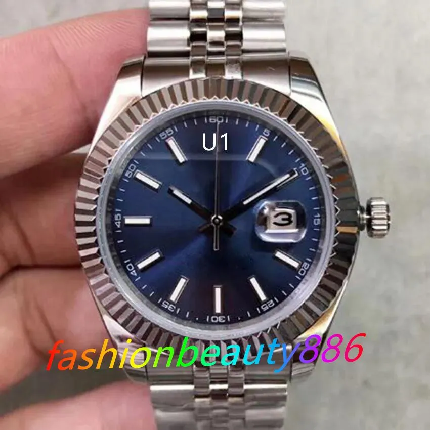 Steel Blue Dial Fluted Bezel Watch 41mm Automatic Mechanical Wristwatch ...