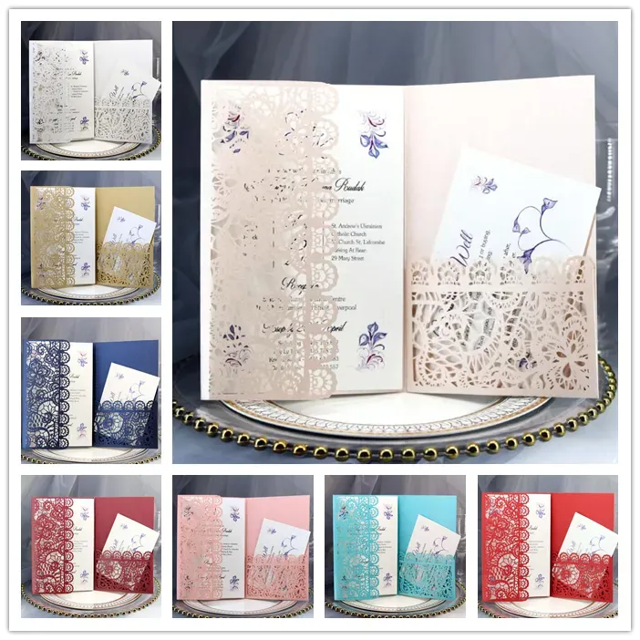 Elegant Laser Cut Pocket Invitation Set: Hollowed Greeting Cards For ...