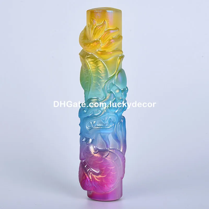 Chinese Dragon Satin Spar Pillar Cylinder Art Decor Rainbow Titanium ...