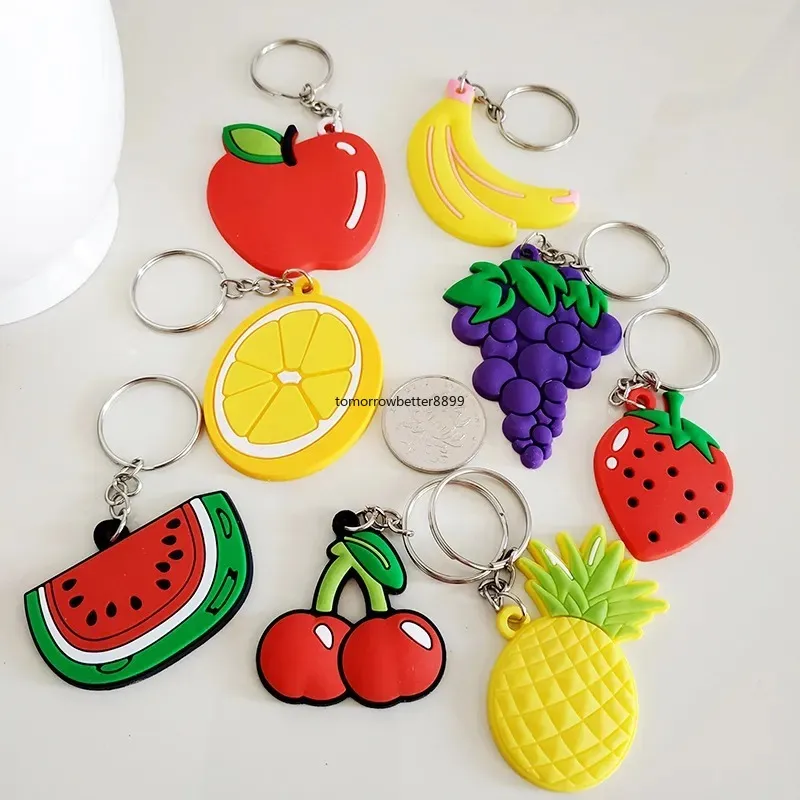 PVC Fruit Keychains Metal and Plastic Fruit Pendant Rings for Bags and ...