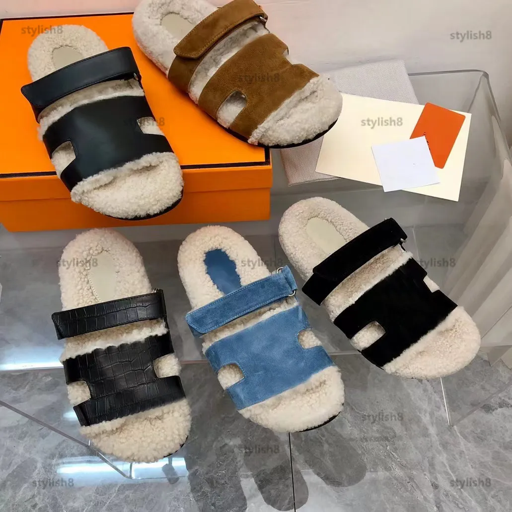 Designer Luxury Chypre Sandals Women Fur Flat Slides Fluffy Shearling ...