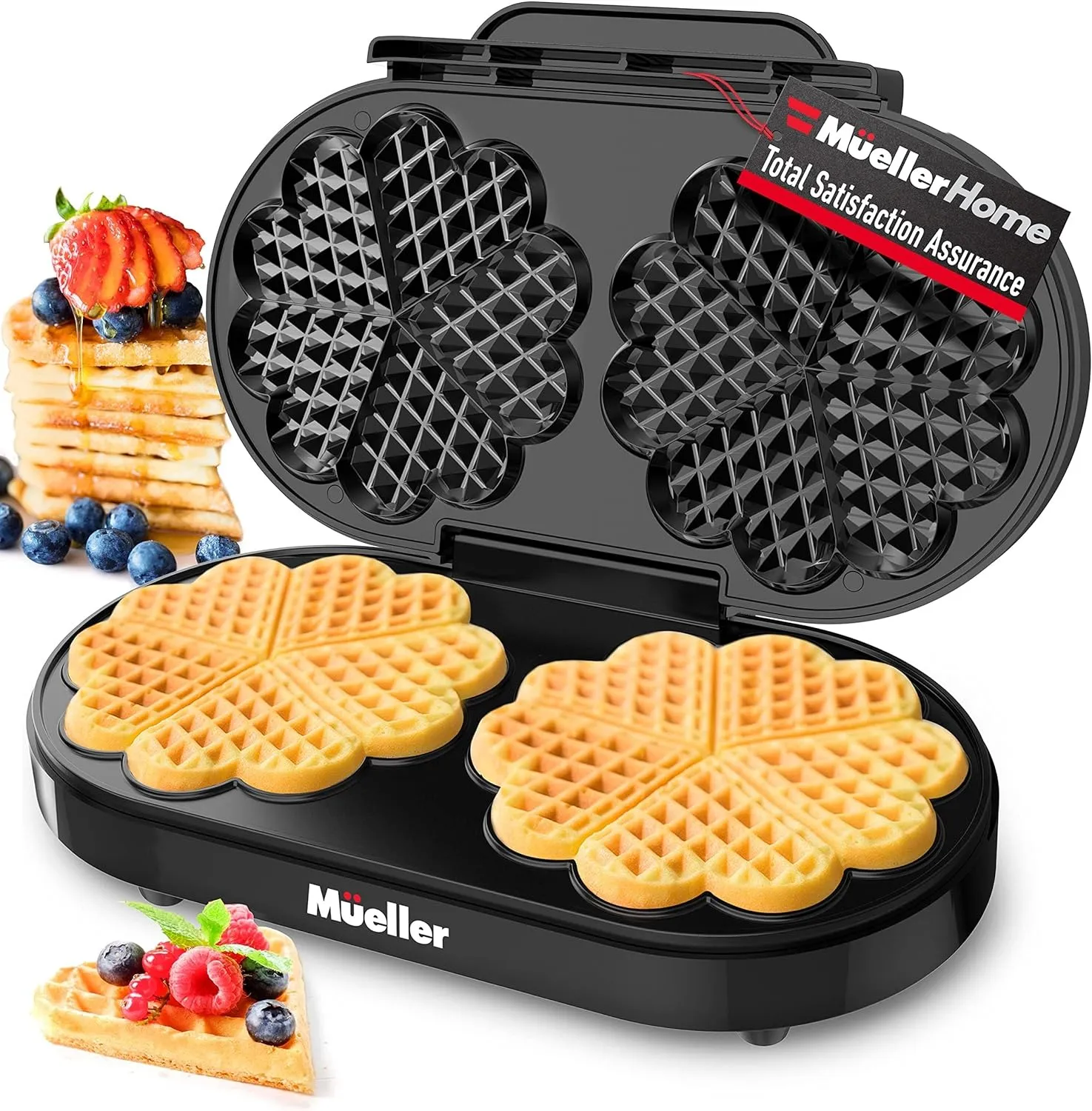 Double Heart Waffle Maker - Makes 10 Mini Hearts or 2 Large Waffles ...