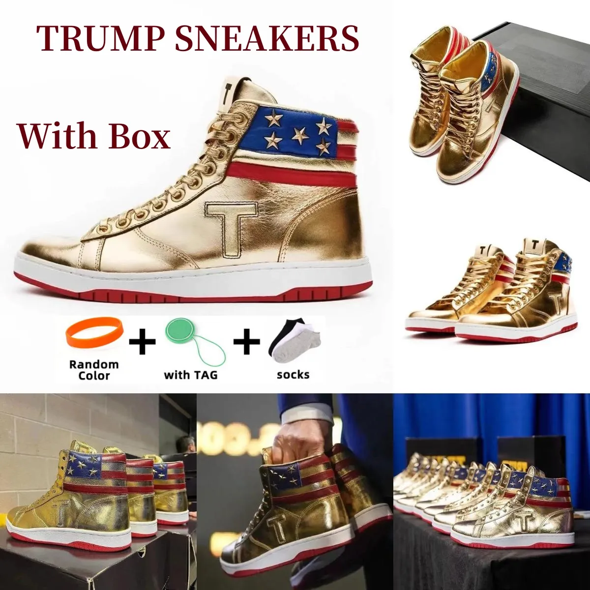 DHgate.com:Trump Sneakers: Never Surrender High-Top Designer TS Gold ...