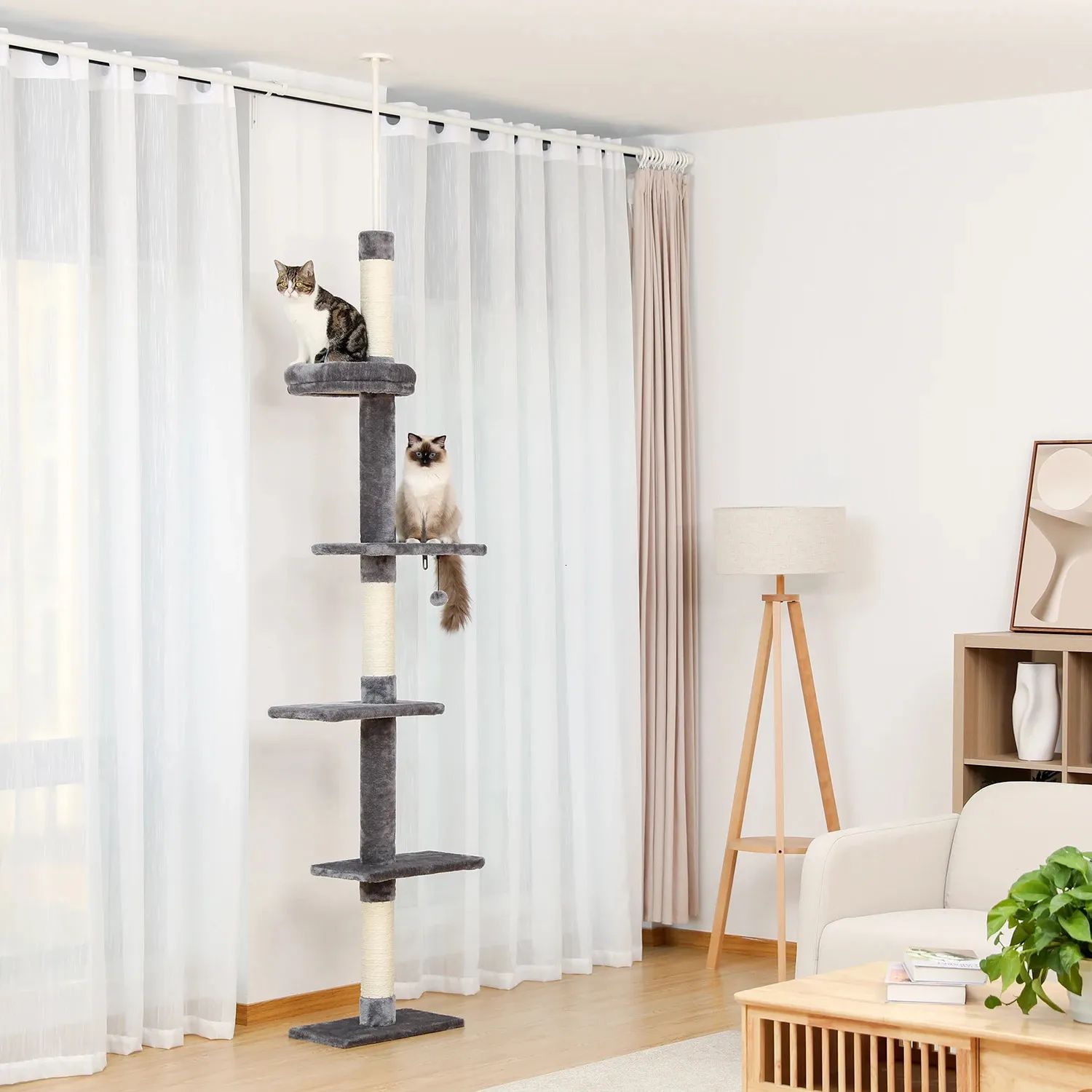 Adjustable Cat Tree Tower - Floor to Ceiling, 238-274cm, Sturdy Cat ...