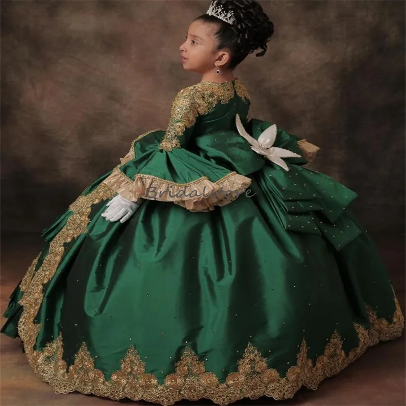 Green Victorian Baroque Flower Girl First Communion Dress Retro Costume ...