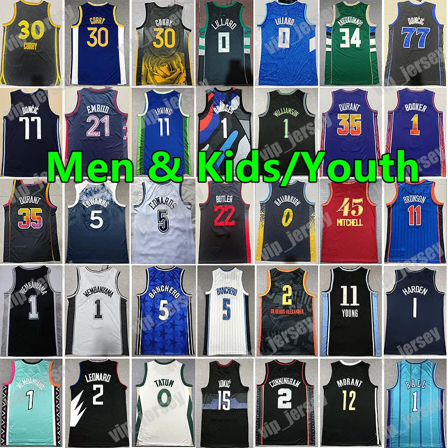 Men Kids Basketball Jersey 30 Stephen Curry 1 Wembanyama Damian Lillard ...