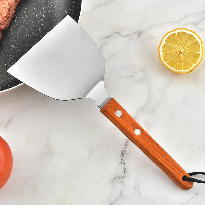 Stainless Steel Wooden Handle Teppanyaki Shovel Non Slip Frying Spatula Egg Fish Pancake Turners ...