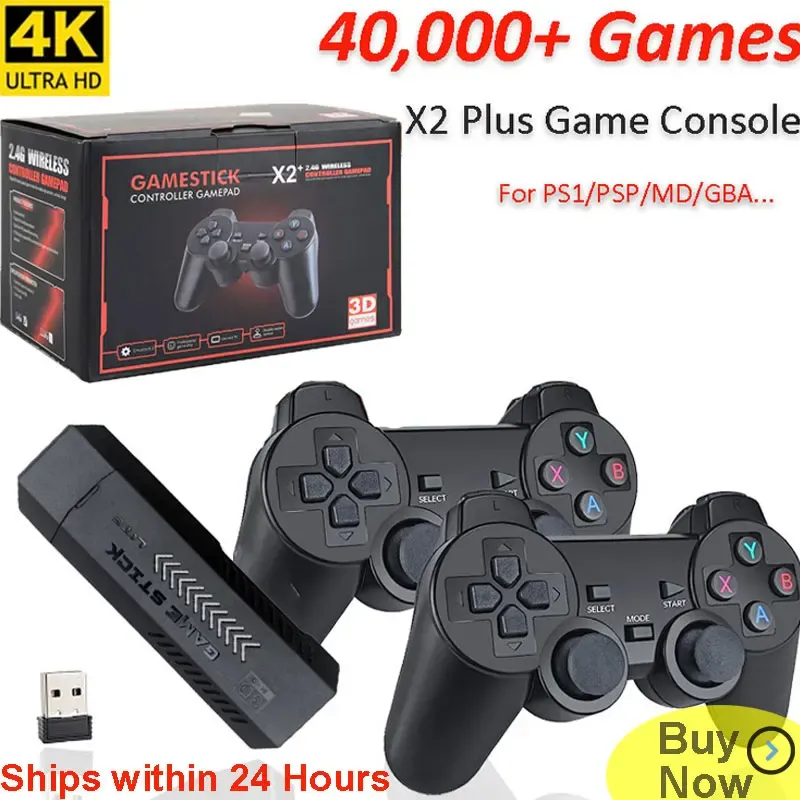 X2 Plus 3D Game Stick Console With Wireless Controllers 4K HD TV Retro ...