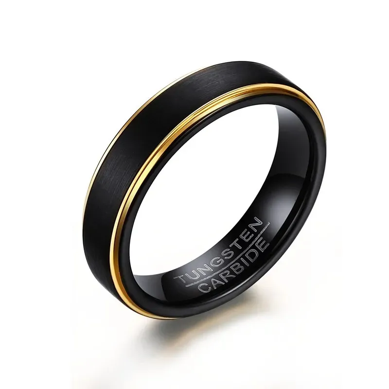 Black Tungsten Rings for Men - 5MM Thin Gold-Color Wedding Band, Vnox ...