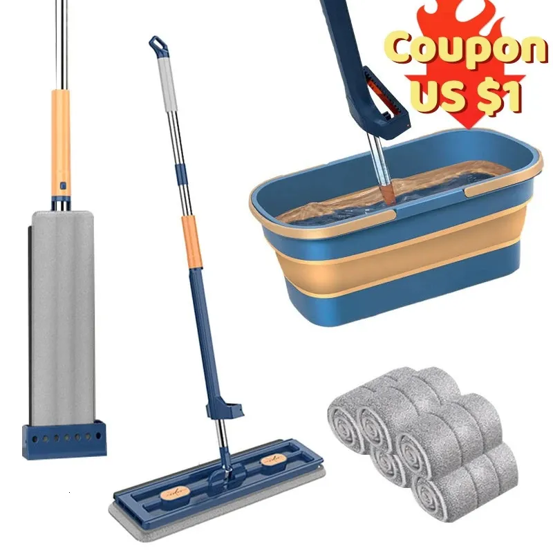Large Microfiber Flat Mop for Wet & Dry Cleaning, Self-Contained ...