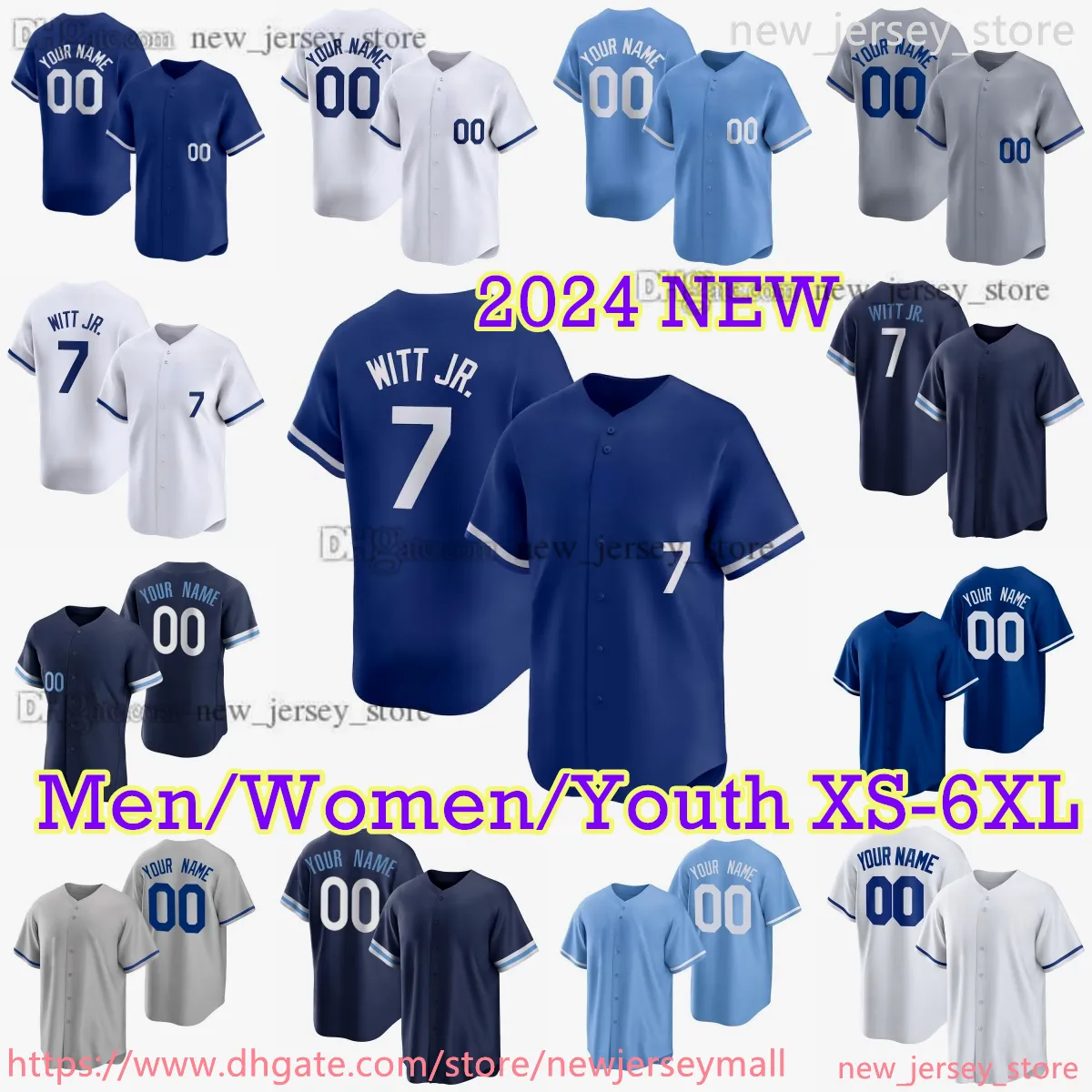 Custom XS 6XL 2024 City Connect 7 Bobby Witt Jr. Baseball Jersey Andrew Benintendi Whit ...