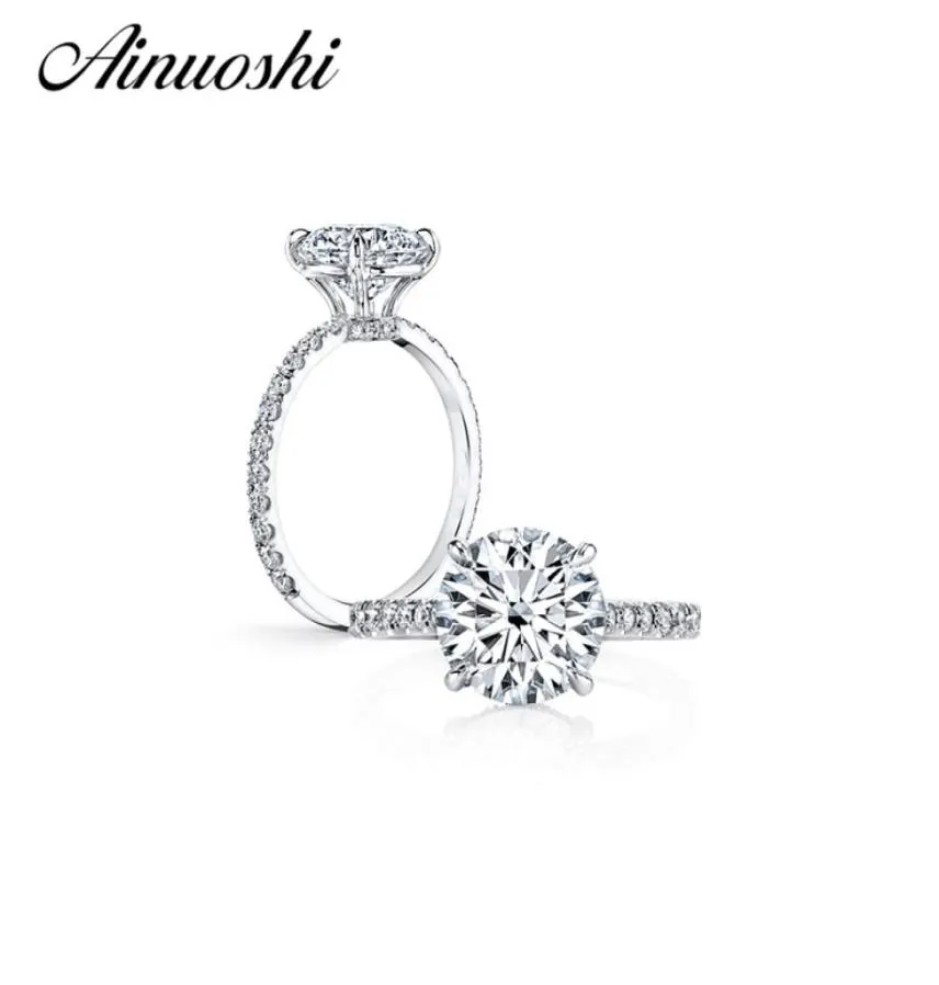 AINUOSHI 925 Sterling Silver Round Cut Engagement Ring High Setting ...