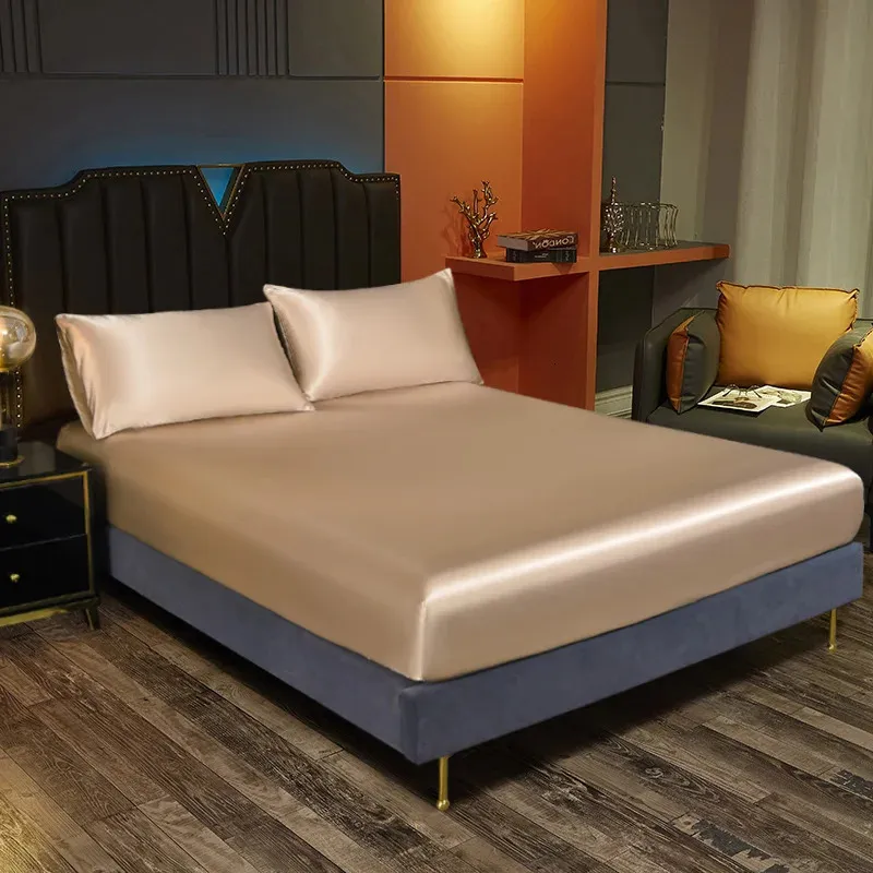 Sumptuous Satin Bedding Set: Fitted Sheet & Pillowcases - Solid Color ...