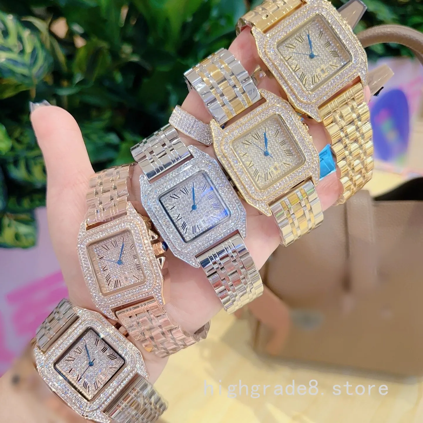 ZK Full Diamond Dial Fashion Watch With Double Button Quartz Movement ...