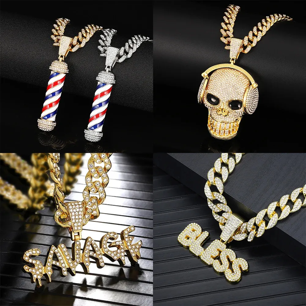 Cuban Link Pendant Cross Necklace: Hip Hop Style Rhinestone Chain For ...
