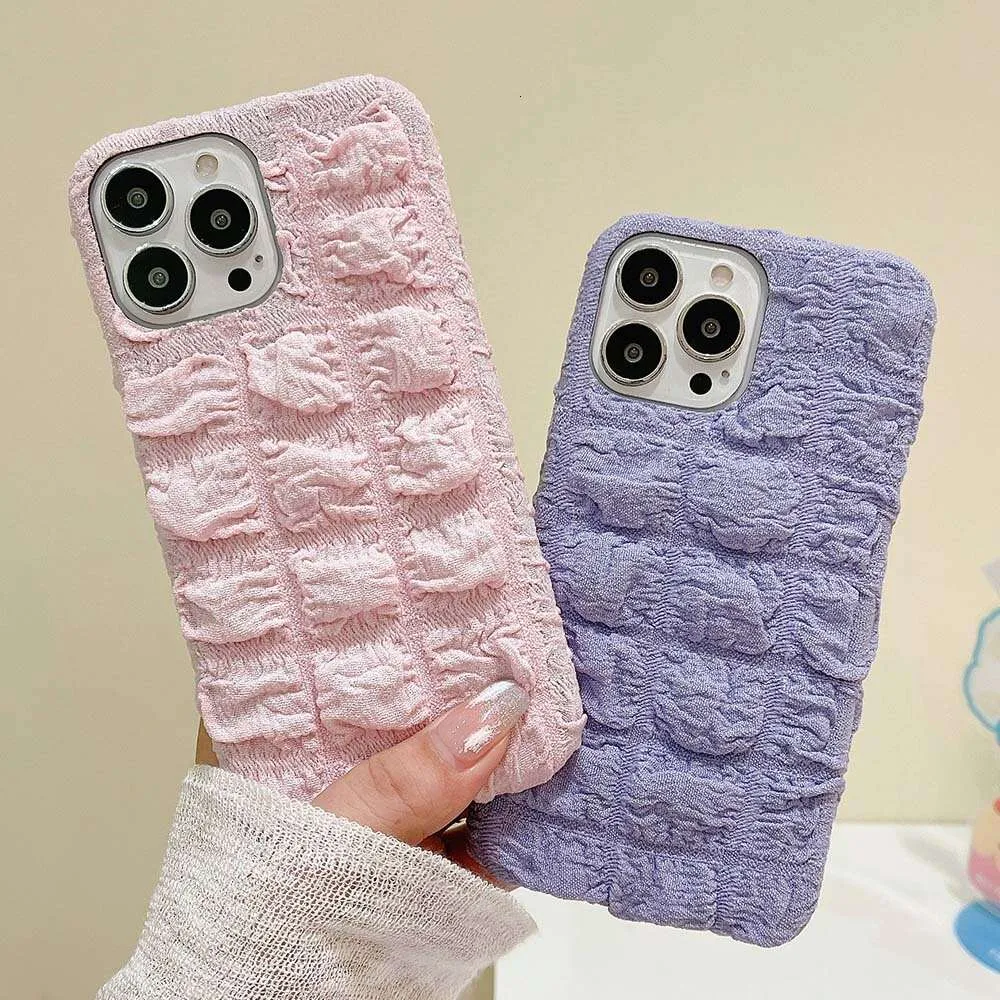 Korean Winter Pink Sponge Puff Bubble Lattice Soft Carved Phone Case ...
